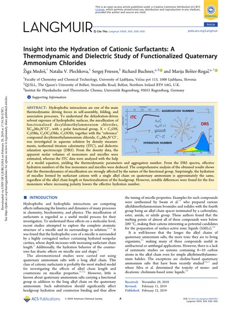 Pdf Insight Into The Hydration Of Cationic Surfactants A