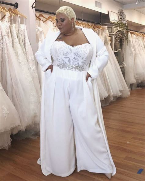 White Wedding Pant Suits For Bride Plus Size 60 Photos