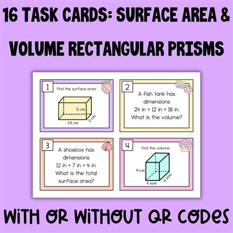 Surface Area And Volume Of Rectangular Prisms Task Cards 6th Grade