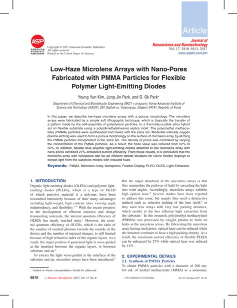 Pdf Low Haze Microlens Arrays With Nano Pores Fabricated With Pmma Particles For Flexible