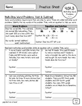 OA Practice Sheets Multi Step Word Problems By Kathleen And Mande