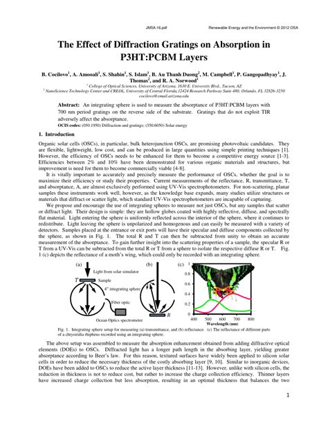 Pdf The Effect Of Diffraction Gratings On Absorption In P3htpcbm Layers