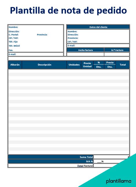Nota De Pedido Plantilla Word