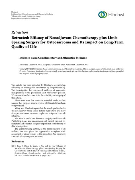 Pdf Retracted Efficacy Of Neoadjuvant Chemotherapy Plus Limb Sparing Surgery For Osteosarcoma