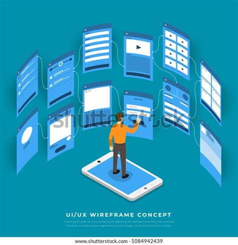 Ux Ui Flowchart Mock Ups Mobile Application Concept Isometric Flat