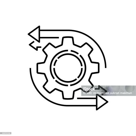 얇은 라인 기어 휠로 쉬운 작동 과정 개요 추세 현대 간단한 재활용 또는 실행 로고타입 그래픽 디자인 요소는 흰색으로 분리되어 있습니다 금융 엔진 또는 솔루션 실현의 개념