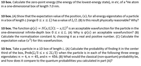 Solved 1d Box Calculate The Zero Point Energy The Energy