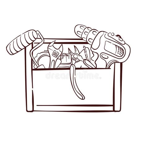 Line Art Illustration Of A Toolbox Filled With Various Tools Including