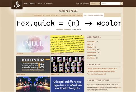 font library 收錄 2000 種免費字型，依字體樣式、授權方式分類