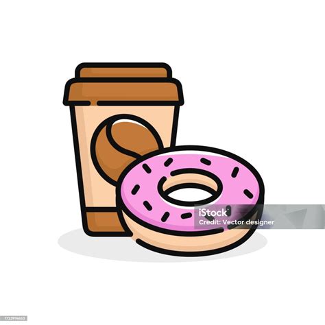 도넛과 음료 벡터 그림입니다 흰색 배경에 분리된 패스트푸드 아이콘 건강에 좋지 않은 음식에 대한 스톡 벡터 아트 및 기타 이미지 건강에 좋지 않은 음식 건강하지 못한