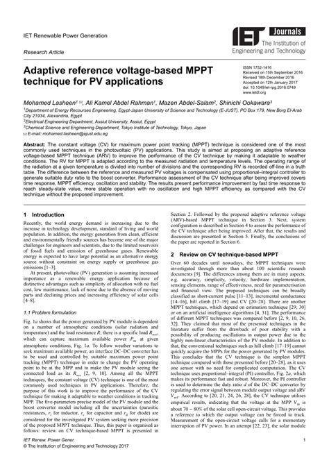 Pdf Adaptive Reference Voltage Based Mppt Technique For Pv Applications