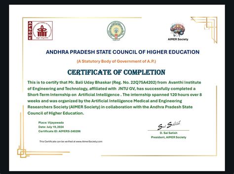 Uday Bhaskar Bali On Linkedin Aimers Internship