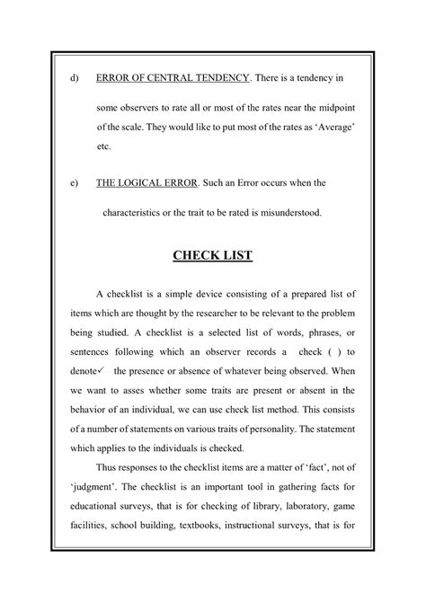 CHECK LIST AND RATING SCALE CHECK LIST AND RATING SCALE