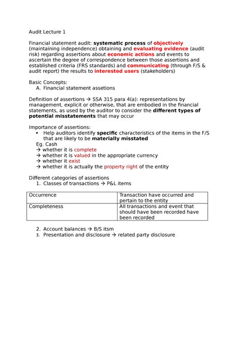 Audit Lecture 1 Notes Audit Lecture 1 Financial Statement Audit