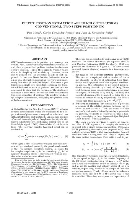 Pdf Direct Position Estimation Approach Outperforms Conventional Two Steps Positioning