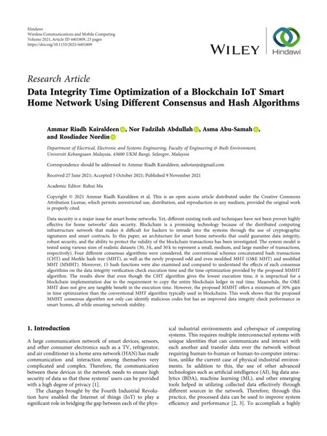 Pdf Data Integrity Time Optimization Of A Blockchain Iot Smart Home Network Using Different