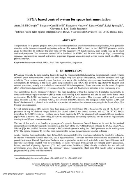 Pdf Fpga Based Control System For Space Instrumentation