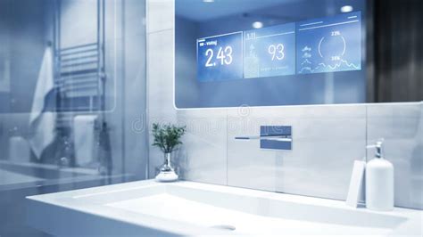 Modern Bathroom With Digital Mirror Smart Home Technology Futuristic