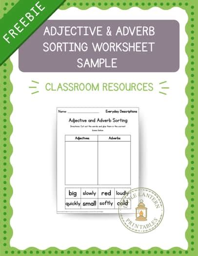 Freebie Adjective And Adverb Sorting Worksheet Sample Grammar Cut And Paste