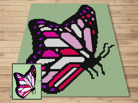 Colorful Butterfly Graph And Pattern C2c And Tapestry Crochet Crochet Butterfly Graphgan