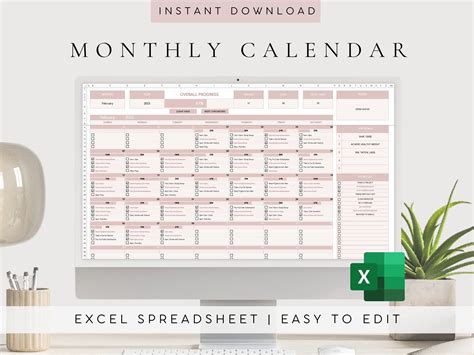 2024 2025 Digital Calendar Template Excel Task Planner Spreadsheet Undated Productivity Planner