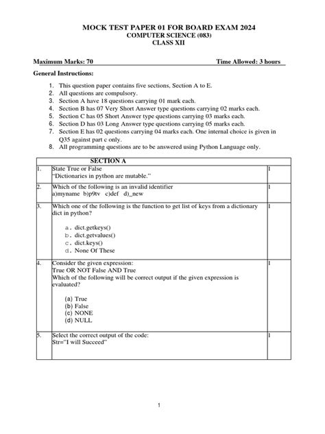 class xii computer science mock test paper 01 qp pdf computer network computer data