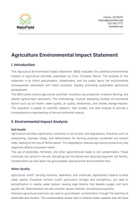 Free Agriculture Environmental Impact Statement Template To Edit Online