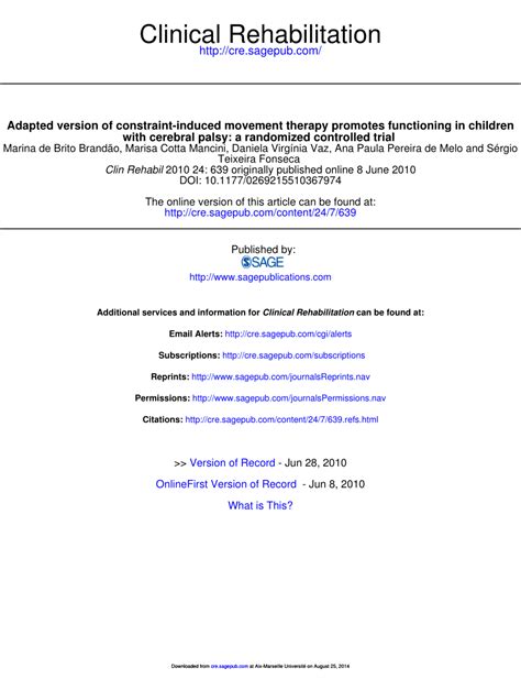 Pdf Adapted Version Of Constraint Induced Movement Therapy Promotes