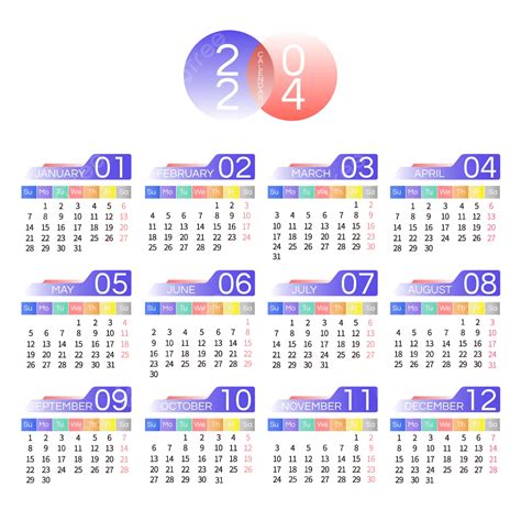 2024 Color Calendar Gradient Desk Calendar Vector 2024 Calendar Simple Png And Vector With