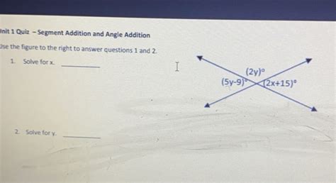 Solved Unit 1 Quiz Segment Addition And Angle Addition Jse The
