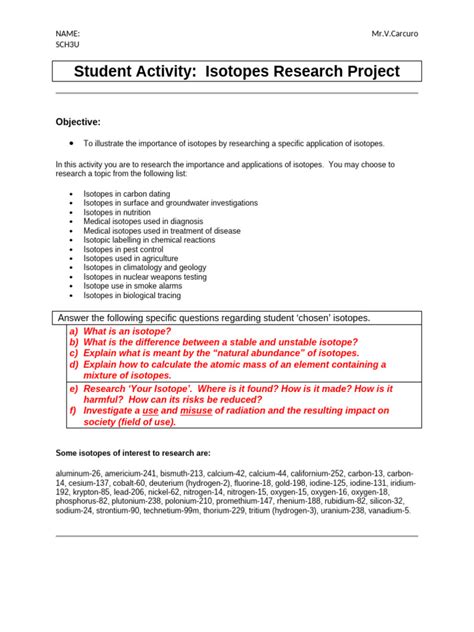 Istopes Research Assignment 3u Pdf Isotope Deuterium