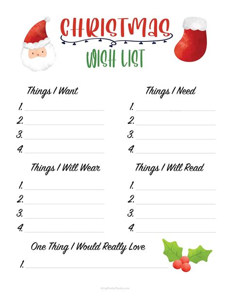 30 Free Christmas List Printables Artsy Pretty Colors
