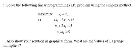 Solved 5 Solve The Following Linear Programming Lp