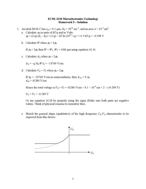 Homework 9 With Solutions Microelectronics Technology Ecse 2210 Docsity