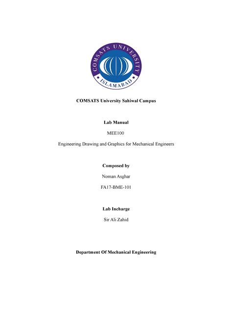 Autocad Lab Report Comsats University Sahiwal Campus Lab Manual