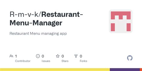 Github R M V Krestaurant Menu Manager Restaurant Menu Managing App