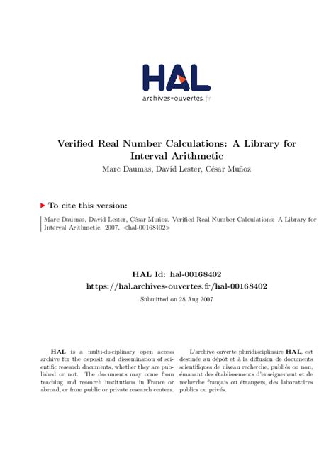 Pdf Verified Real Number Calculations A Library For Interval Arithmetic