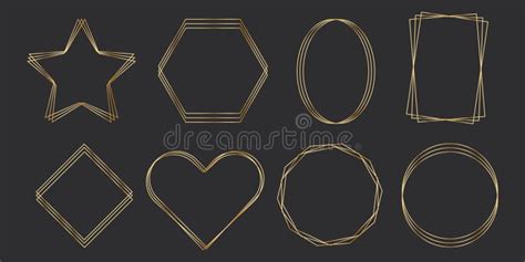 Set Golden Thin Line Frames Different Shapes On The Dark Background Perfect Border Design For