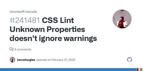 Css Lint Unknown Properties Doesnt Ignore Warnings · Issue 241481 · Microsoftvscode · Github