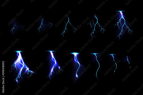 Sprite Sheet With Lightnings Thunderbolt Strikes Set For Game Fx