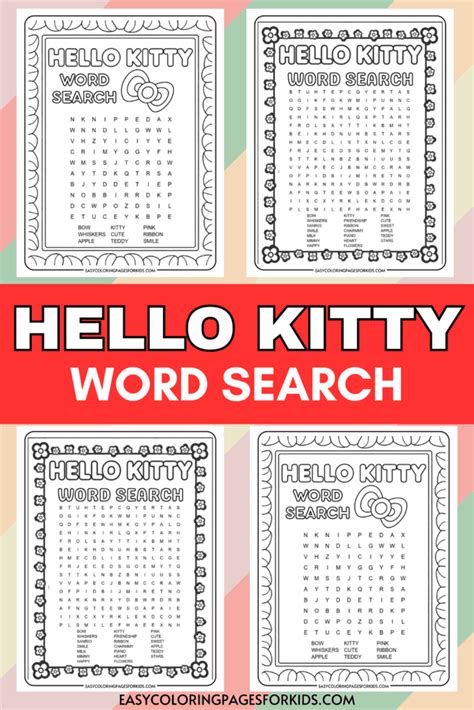 Free Printable Hello Kitty Word Search 2 Free Pdf Pages Easy