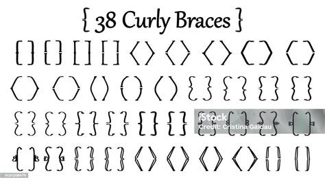 Black Curly Braces Set Vector Illustration Isolated On White Background