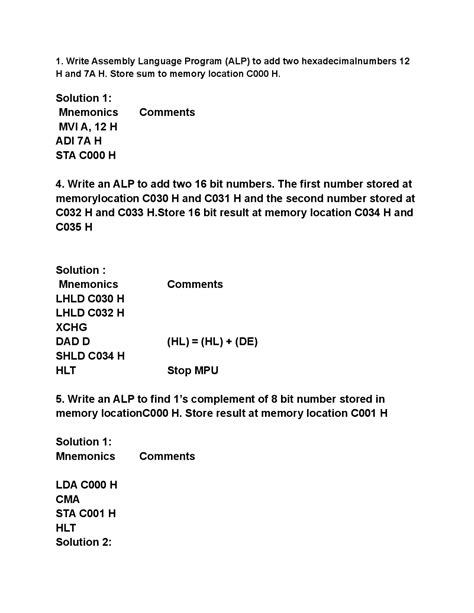 Opcodes Of Microprocessor 8085 Along With Their Meaning And Examples