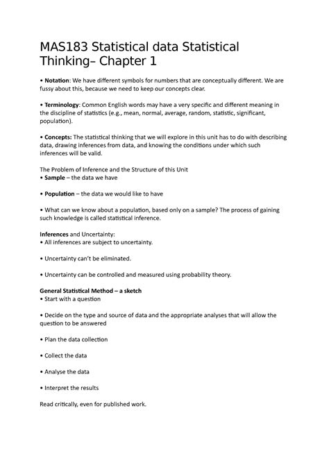 Mas183 Statistical Data Notes Mas183 Statistical Data Statistical