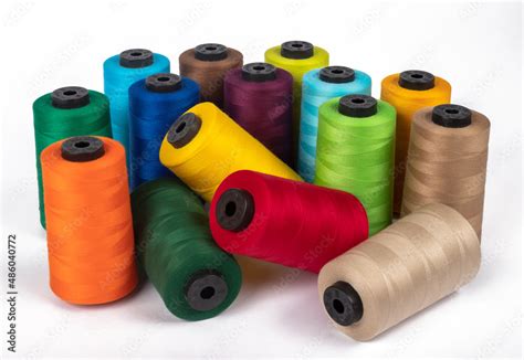 Spool Of Sewing Thread Isolated On White Background Colored Yarns