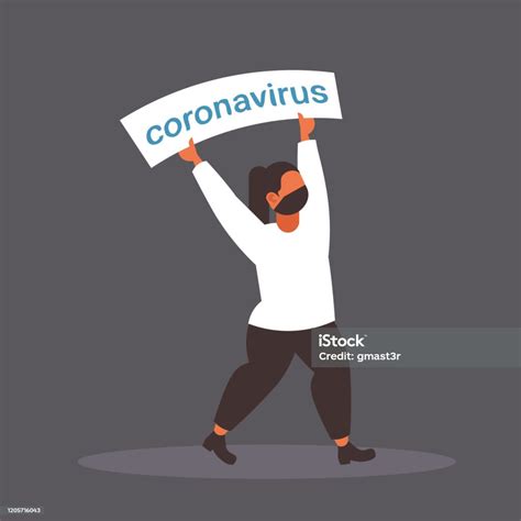 전염병 Merscov 여성 보호 마스크 들고 배너 중지 코로나 바이러스 개념 우한 2019ncov 전염병 건강 위험 전체 길이 감기와 독감에 대한 스톡 벡터 아트 및 기타