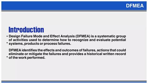 PPT ON DESIGN FAILURE MODE AND EFFECT ANALYSIS DFMEA PDF