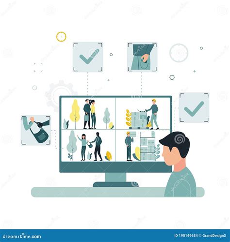 Video Monitoring A Vector Illustration Of A Man Looks At The Monitor