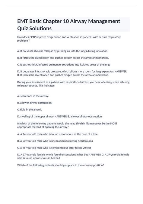 Emt Basic Chapter 10 Airway Management Quiz Solutions Emt Basic Stuvia Us