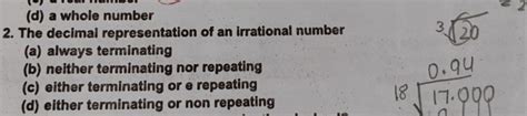 D A Whole Number2 The Decimal Representation Of An Irrational Number
